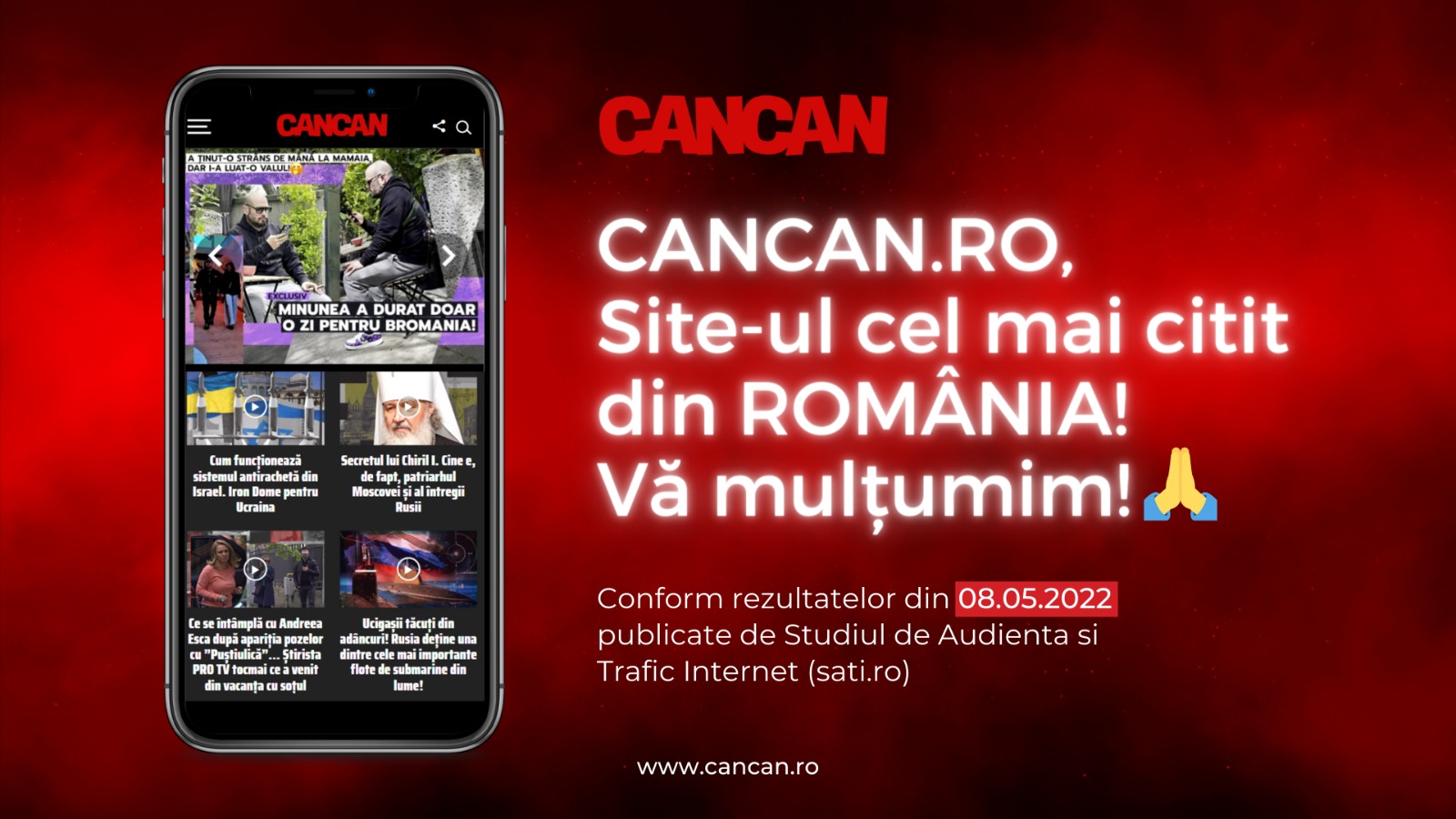 CIFRE OFICIALE. CANCAN.RO cel mai citit site din Romania pe 8 mai!