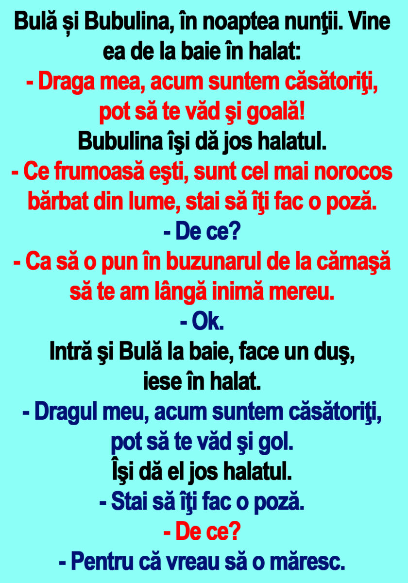 BANC | Bulă și Bubulina, în noaptea nunţii: "Acum suntem căsătoriți ...