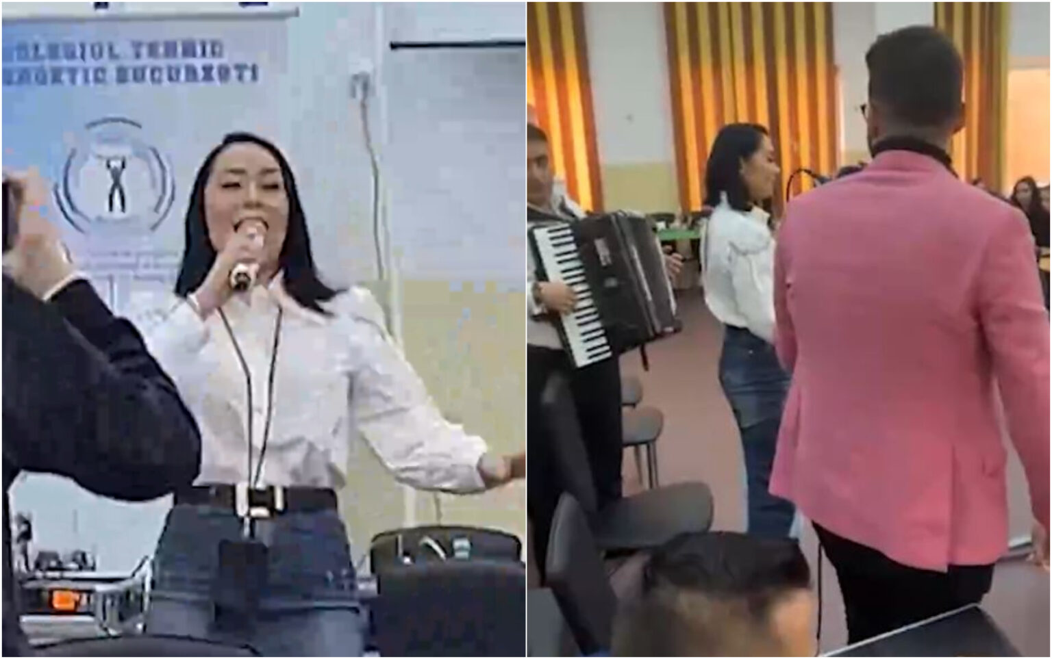 Marian Mexicanu, show într-un colegiu din București! Acordeonistul și soția lui le-au cântat ...