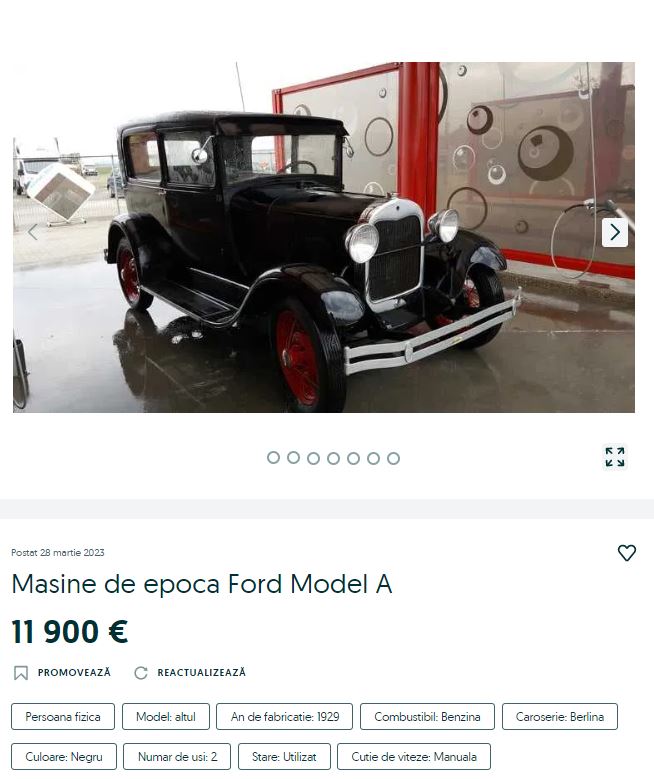 Suma ireală pentru care se vinde un Ford Model A din 1929, pe OLX, în anul 2023. „Bijuteria” pe ...