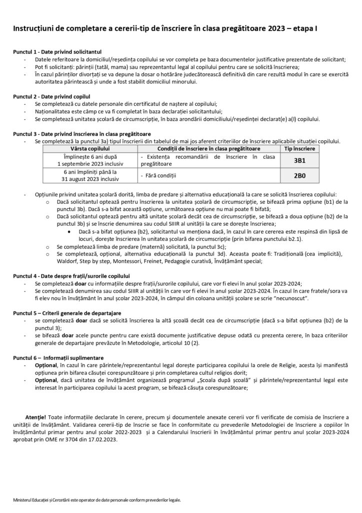 Descarcă cererea pentru înscrierea la clasa pregătitoare. Care este programul și ce trebuie să știi