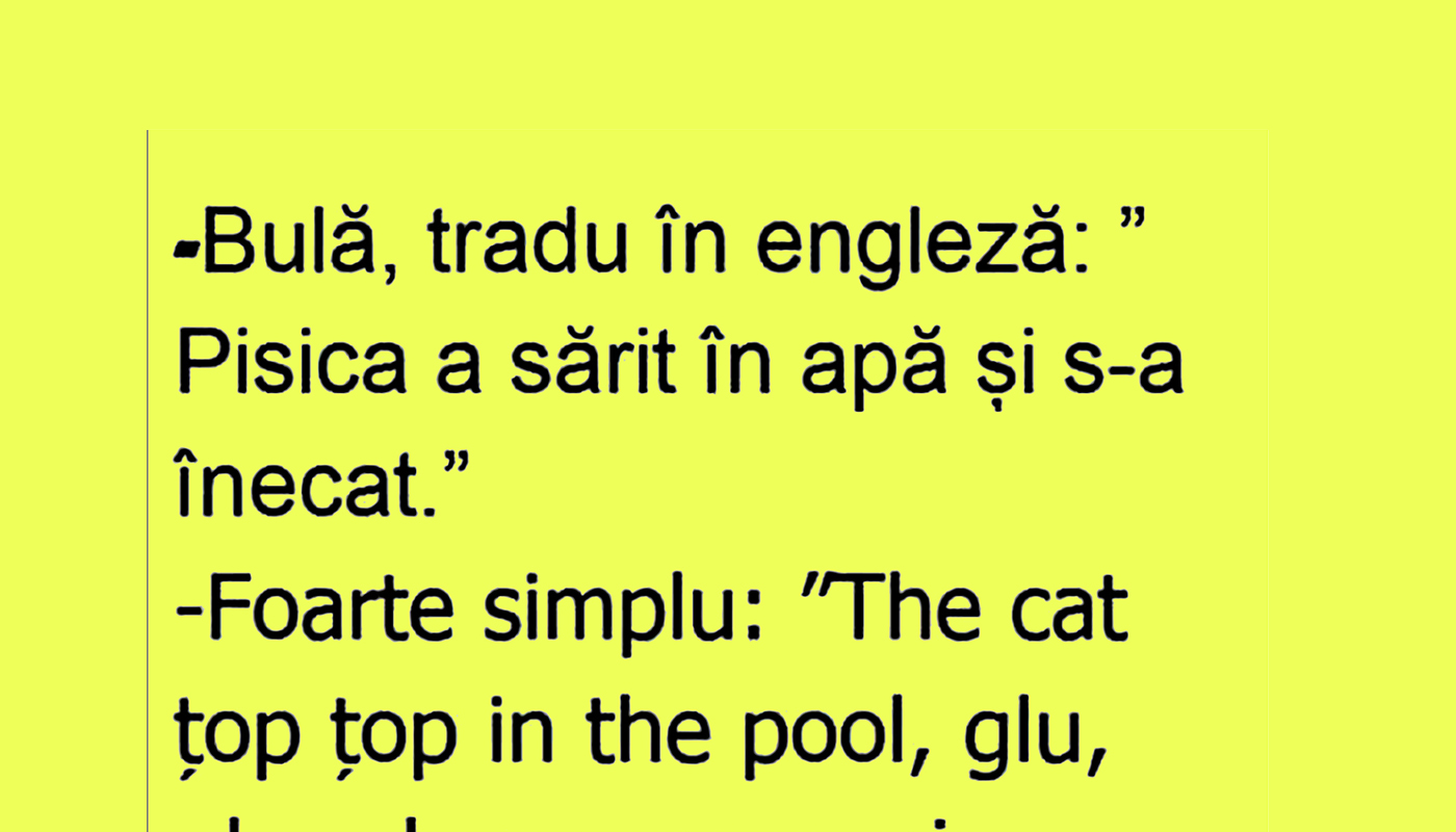 BANC | "Bulă, tradu în engleză: Pisica a sărit în piscină și s-a înecat"
