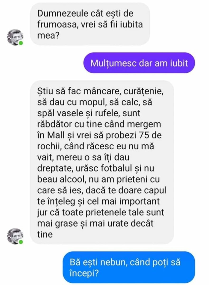 BANC | „Dumnezeule, cât ești de frumoasă! Vrei să fii iubita mea?”