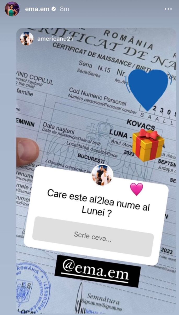 Ema și Răzvan de la Insula Iubirii au dezvăluit numele fetiței lor! Ce semnificație aparte are