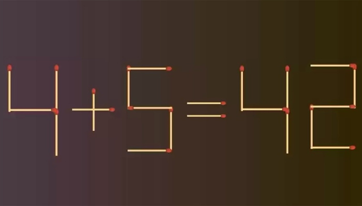 Test IQ cu chibrituri | Mutați 2 bețe de chibrit, pentru a corecta 4+5=42