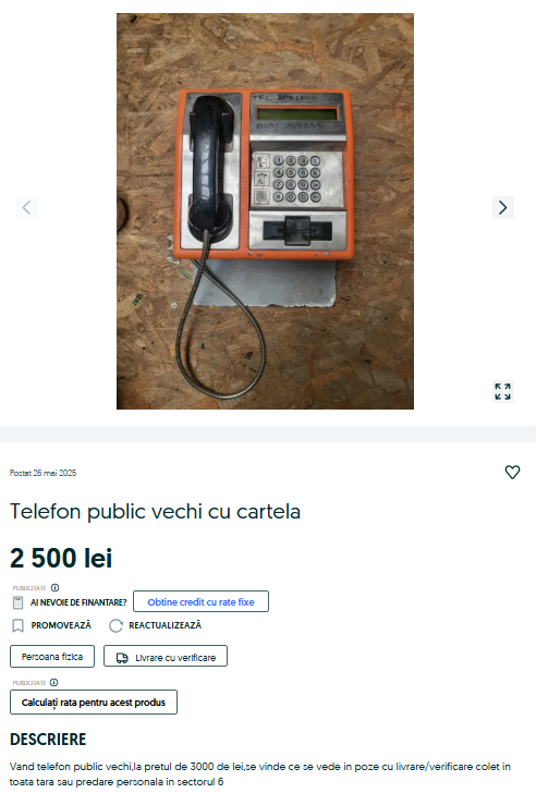 Nu e o glumă! Suma URIAȘĂ cu care se vinde un telefon stradal pe OLX