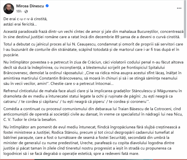 Derapajul lui Mircea Dinescu. A lansat un atac controversat la adresa ...